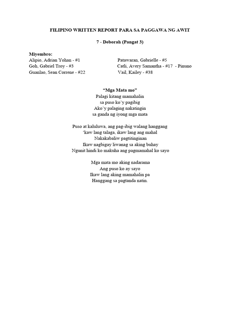 Filipino Written Report para Sa Paggawa NG Awit | PDF