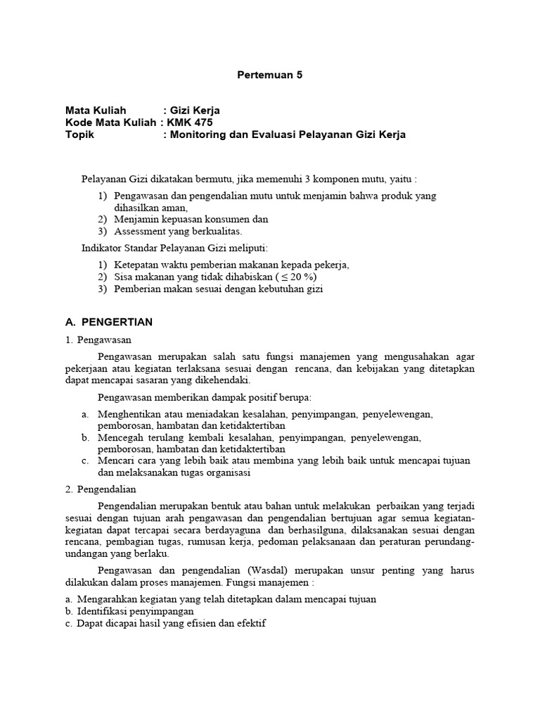 10 Monitoring Dan Evaluasi Pelayanan Gizi Kerja | PDF