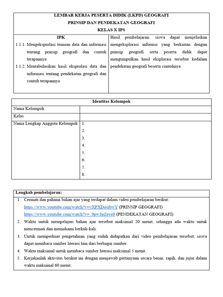 LKPD Prinsip Dan Pendekatan Geografi | PDF