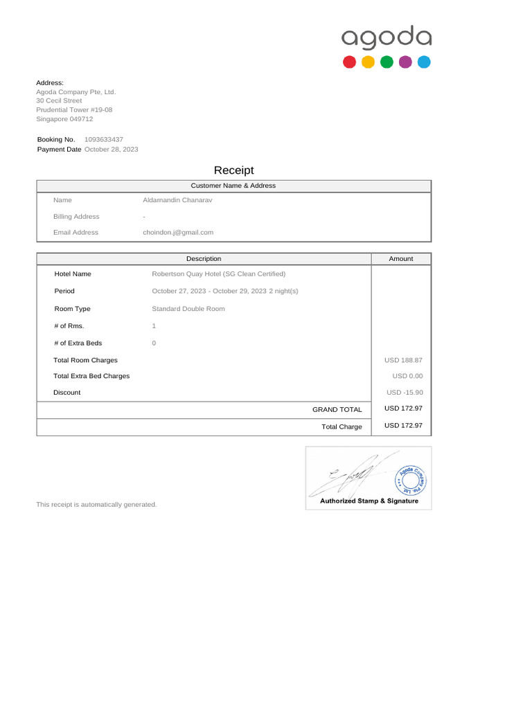 Agoda Booking Receipt | PDF