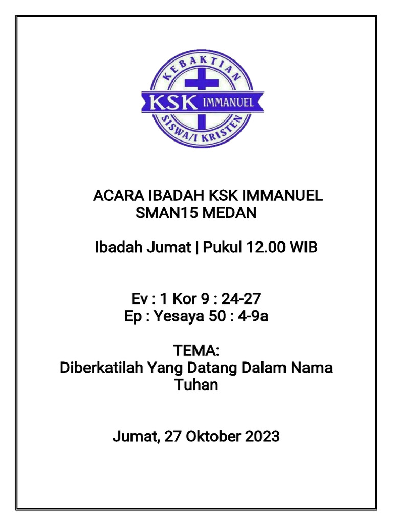 Tata Ibadah KSK Jumat 27 Okt 2023 | PDF