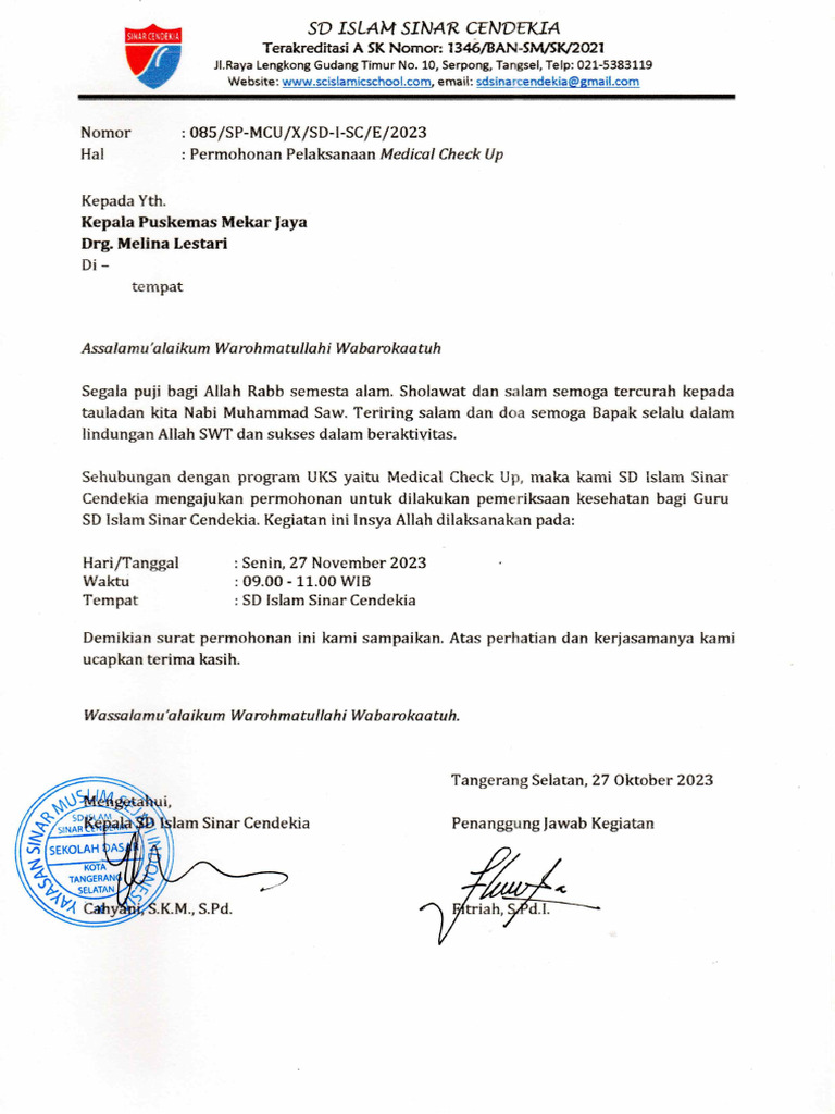 Surat Permohonan Medical Check Up | PDF