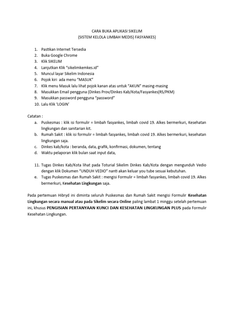 Panduan Login Aplikasi SIKELIM | PDF