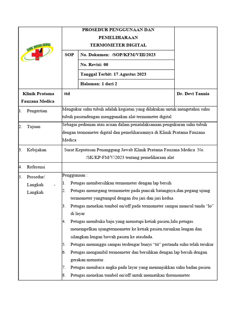 SOP Termometer Digital Klinik | PDF