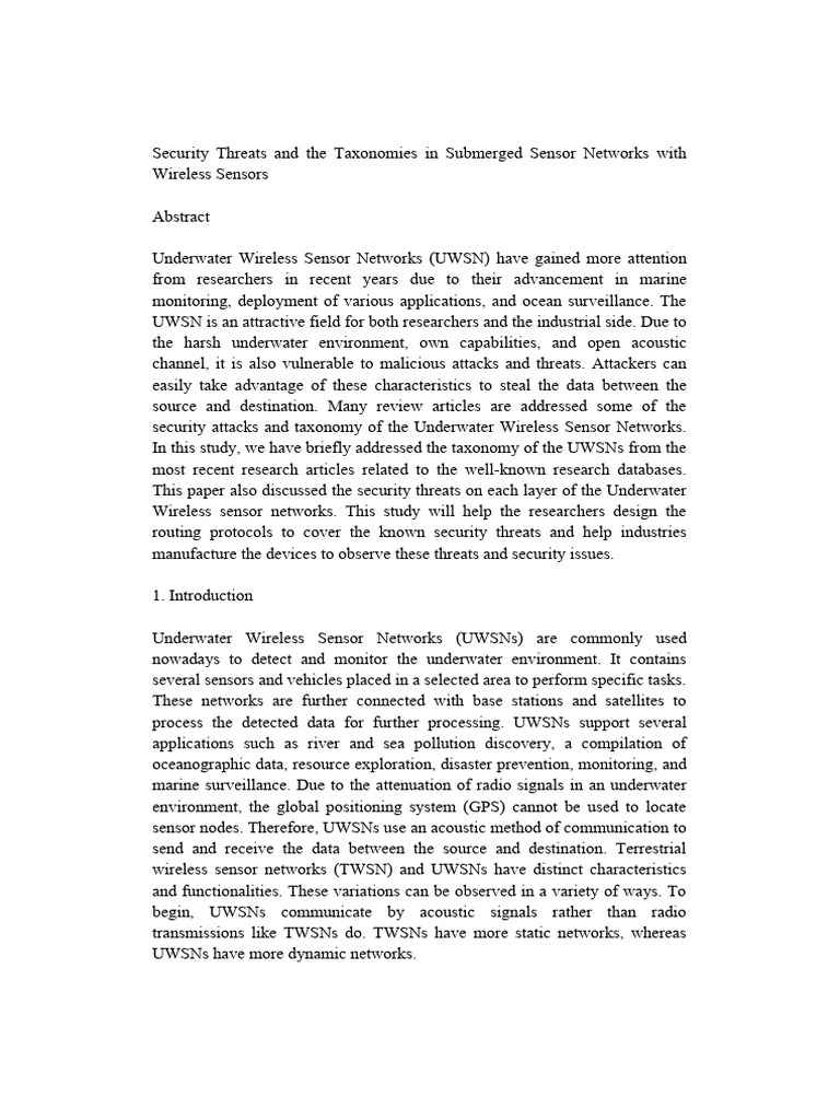 Detection Of Attack In Underwater Wsn Using Dl Technique Pdf
