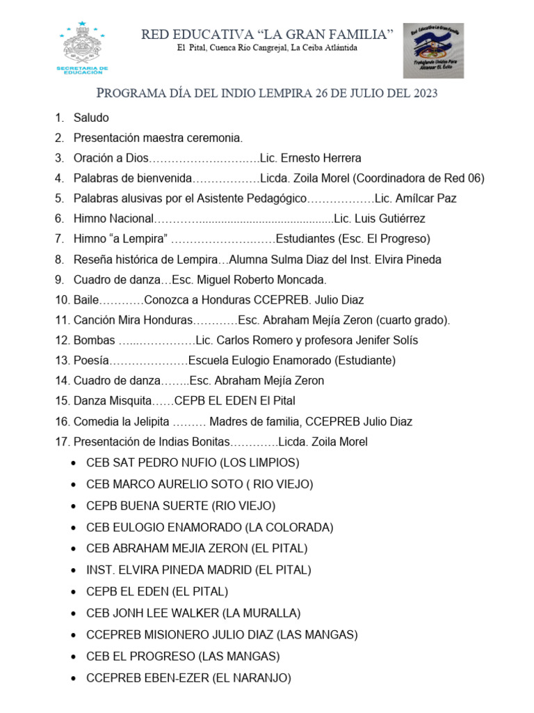 Programa Día Del Indio 26 de Julio 2023 Original | PDF