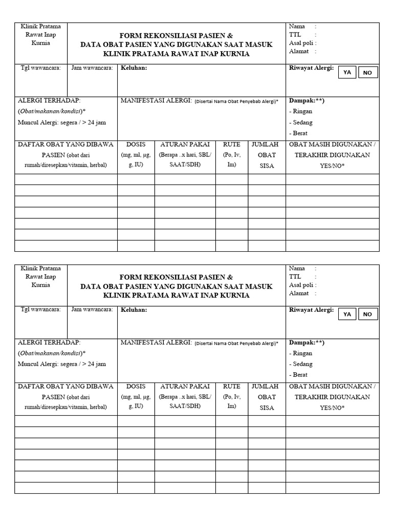 Form Rekonsiliasi Pasien Kurnia | PDF
