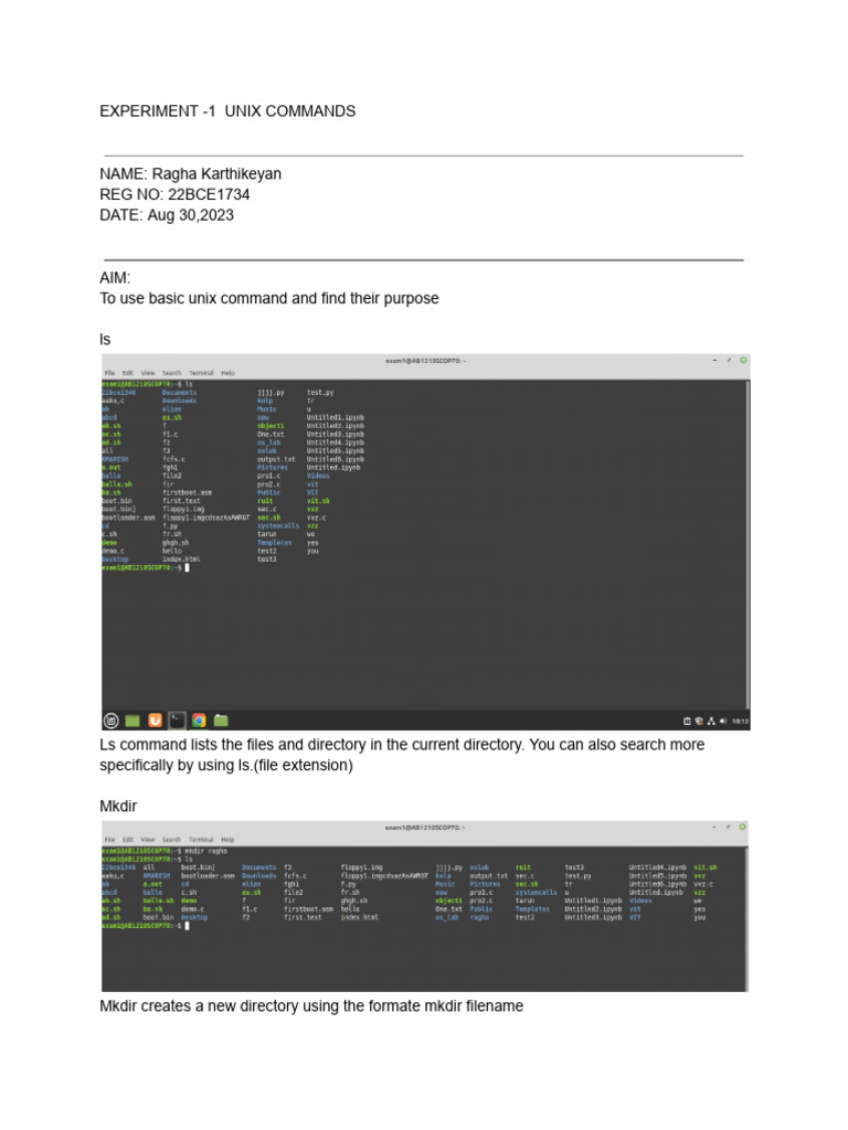 Experiment 1 Unix Commands Pdf