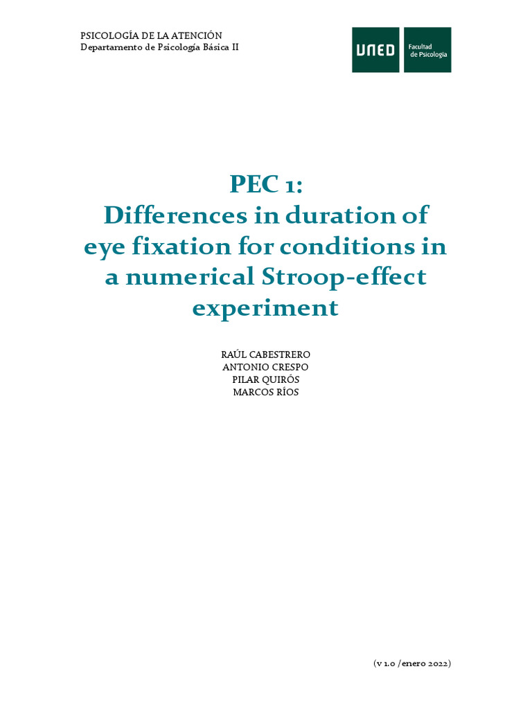 PEC 1 Differences in Duration of Eye Fixation For Conditions in A ...