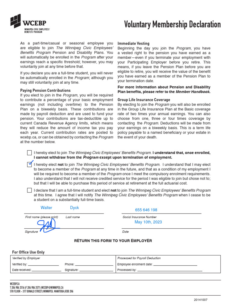 Voluntary Membership Declaration | PDF