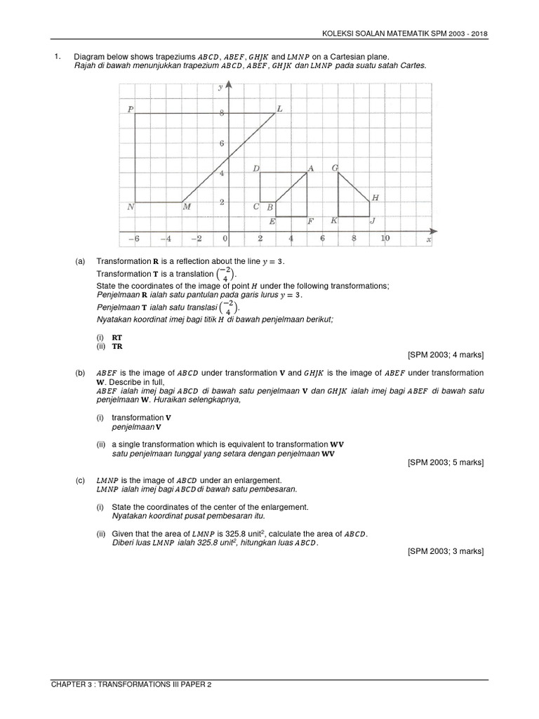 Chapter 3 F5 Transformations SPM 2003 2018 | PDF