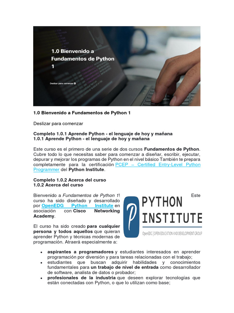 1.0 Bienvenido A Fundamentos de Python 1 | PDF