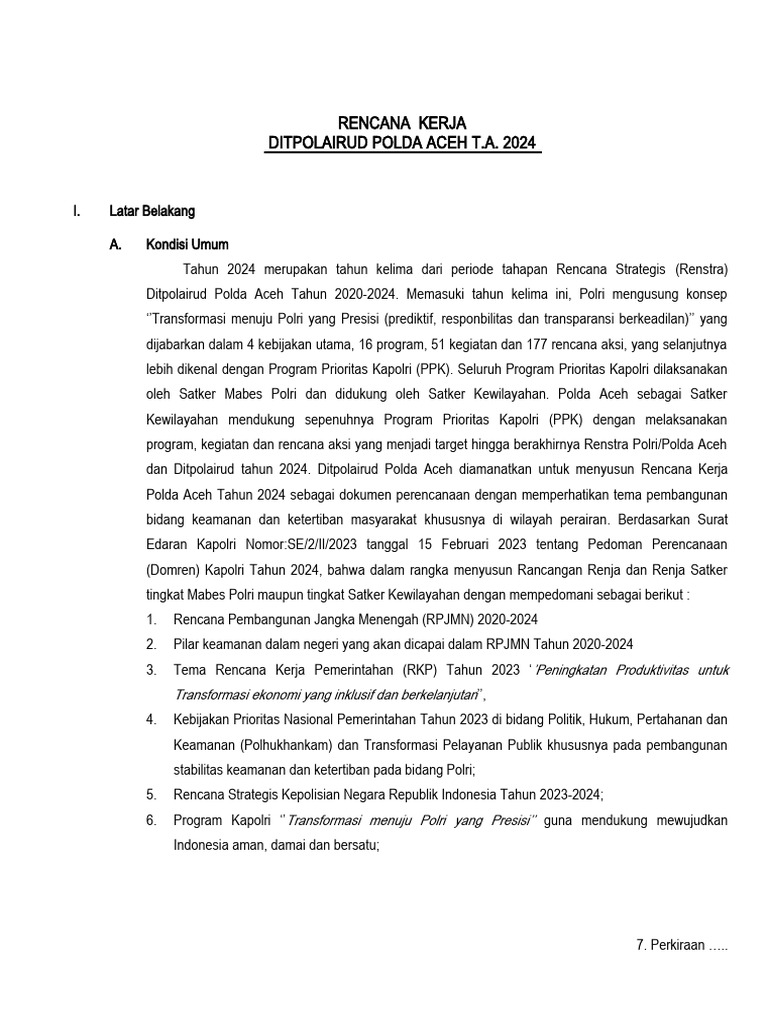 Renja Ditpolairud Polda Aceh 2024 | PDF Renja Ditpolairud Polda Aceh 2024 | PDF