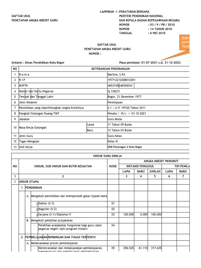 Copy of Template Dupak Integrasi Pak Dan Berkas Syarat | PDF