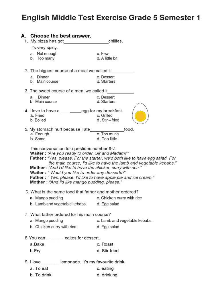 English Middle Test Excercise Grade 5 Semester 1 | PDF