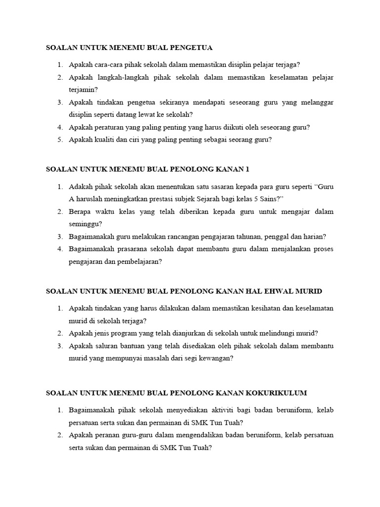 Soalan Untuk Menemu Bual Di SMK Tun Tuah | PDF