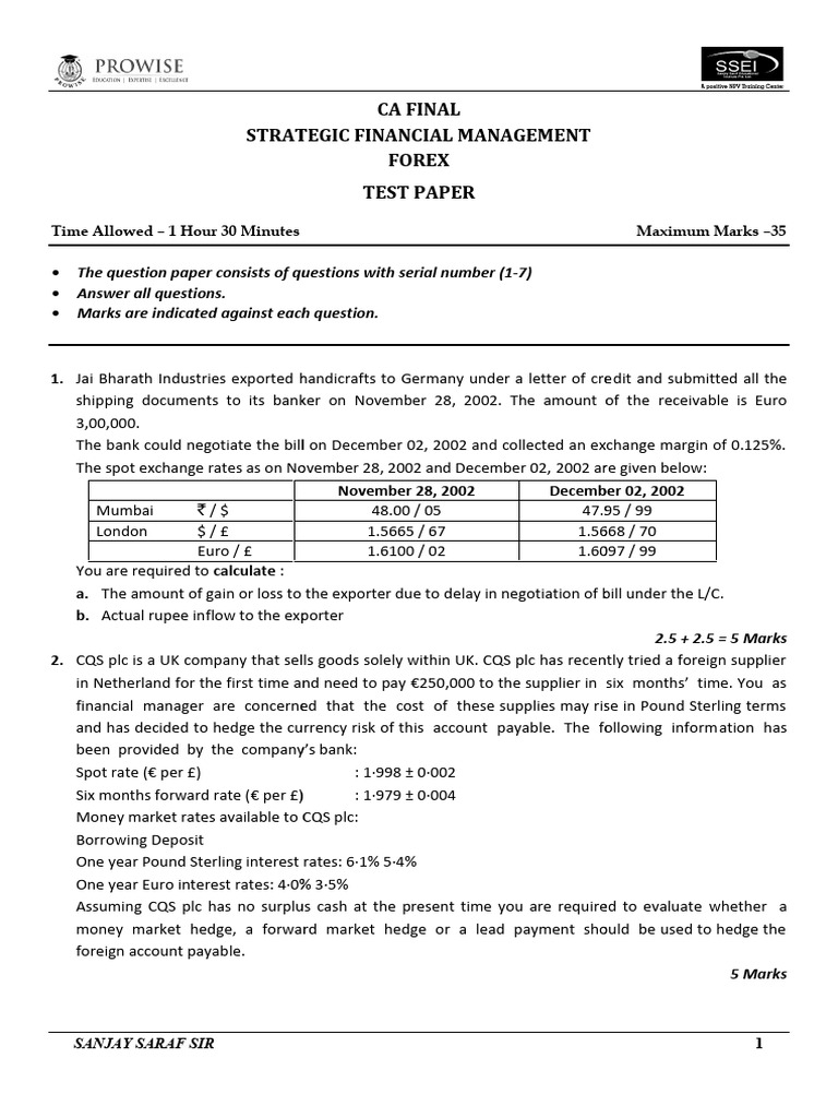 CA Final Forex Test Paper | PDF