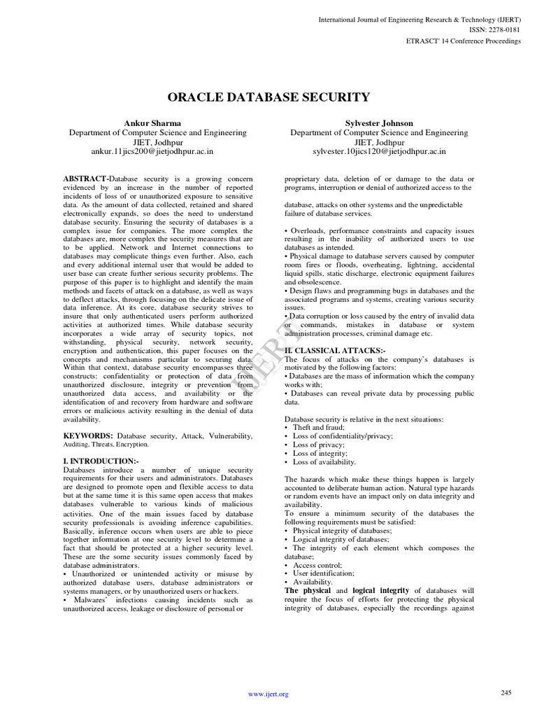 Oracle Database Security Ijertconv2is03035 Pdf