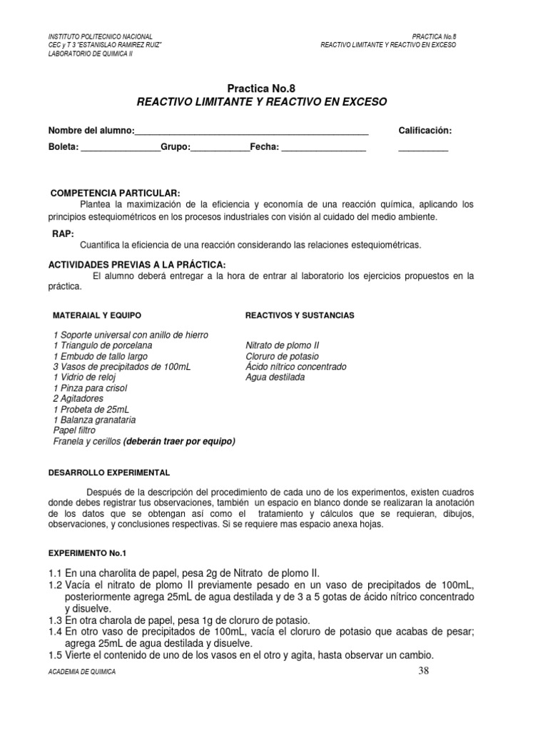 Reactivo Limitante y en Exceso en Química | PDF