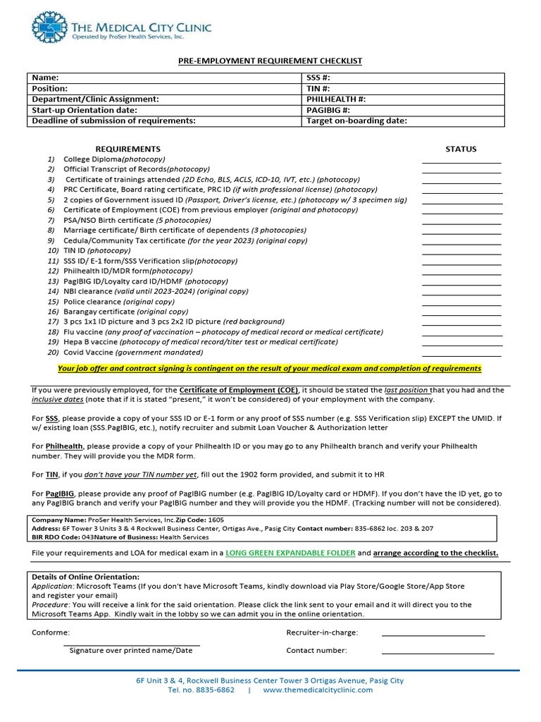 Requirement Checklist 2023 | PDF