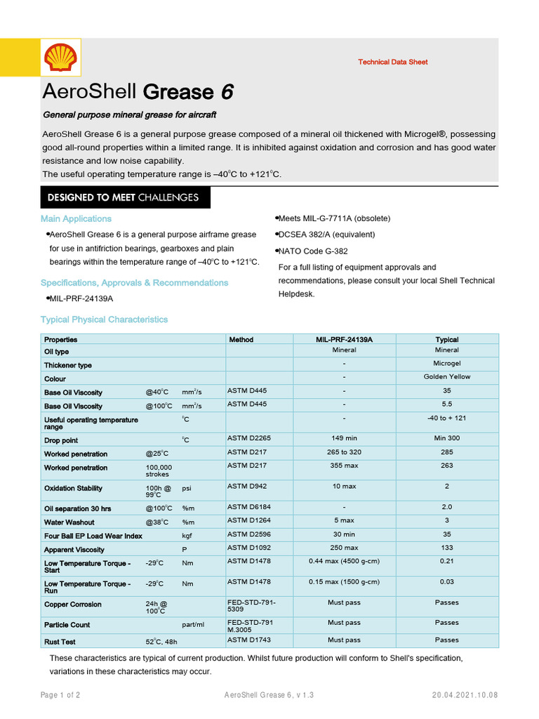 AEROSHELL GREASE 6 Tech | PDF
