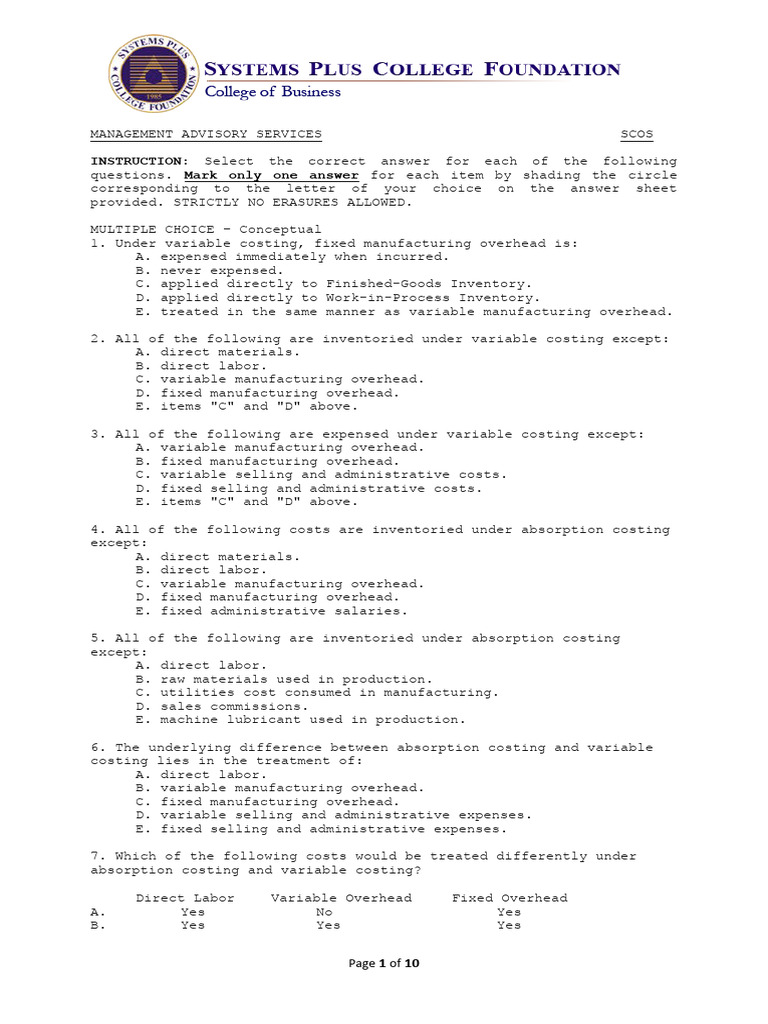 INSTRUCTION: Select The Correct Answer For Each of The Following | PDF