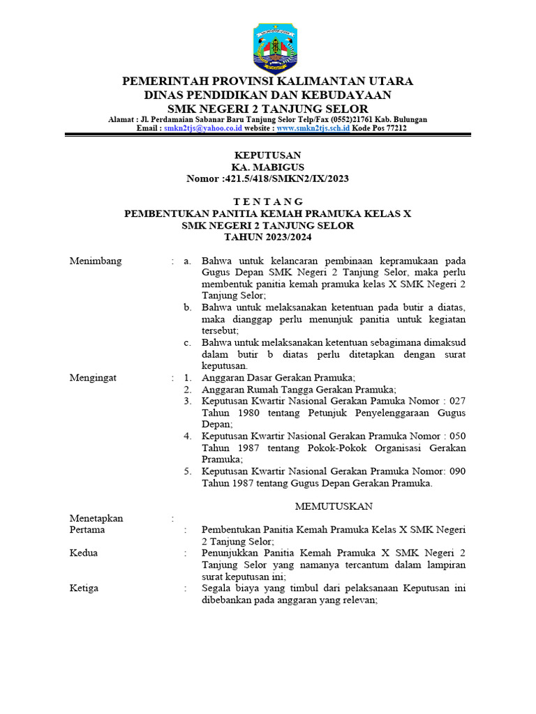 SK Panitia Kemah Pramuka 2023 | PDF SK Panitia Kemah Pramuka 2023 | PDF