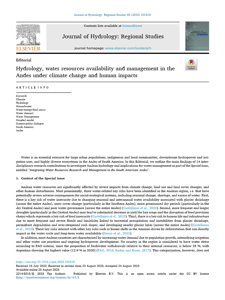 Hydrology, Water Resources Availability and Management in The Andes ...