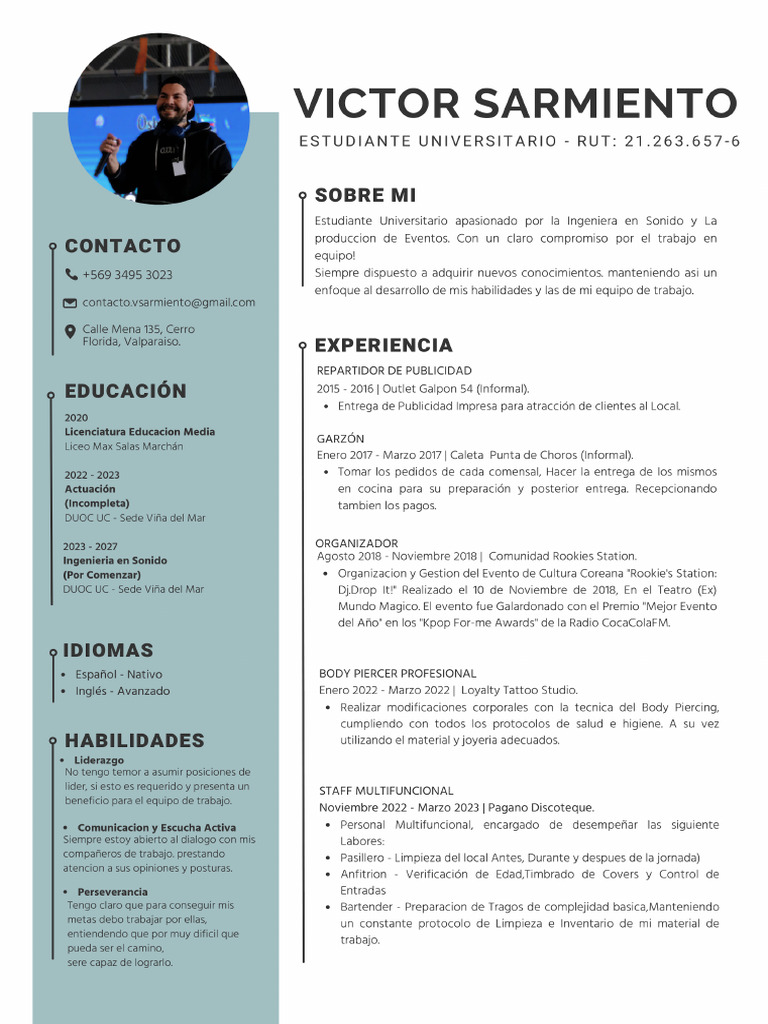 Curriculum Vitae - Victor Sarmiento Gerlach (Junto A Horario Academico ...