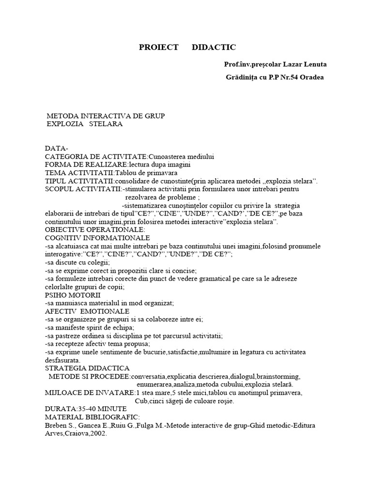 Proiect Didactic | PDF