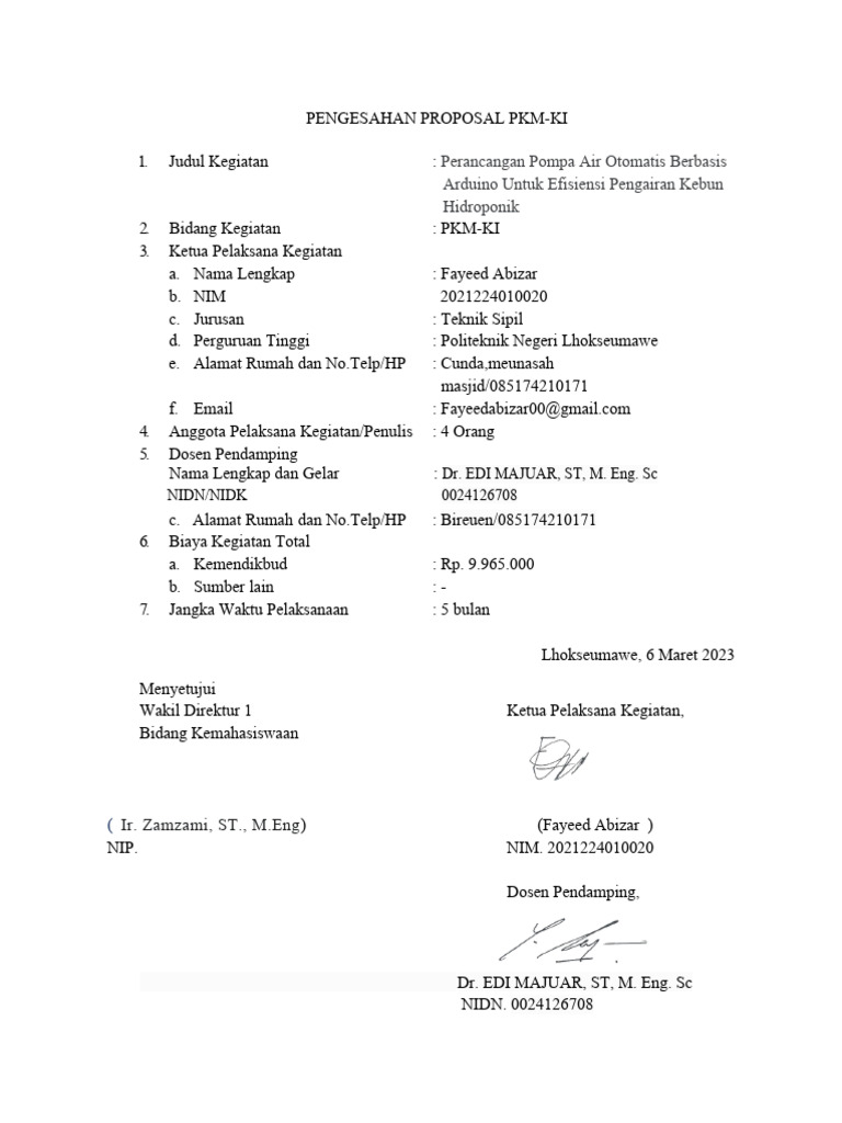 Pengesahan Proposal PKM | PDF