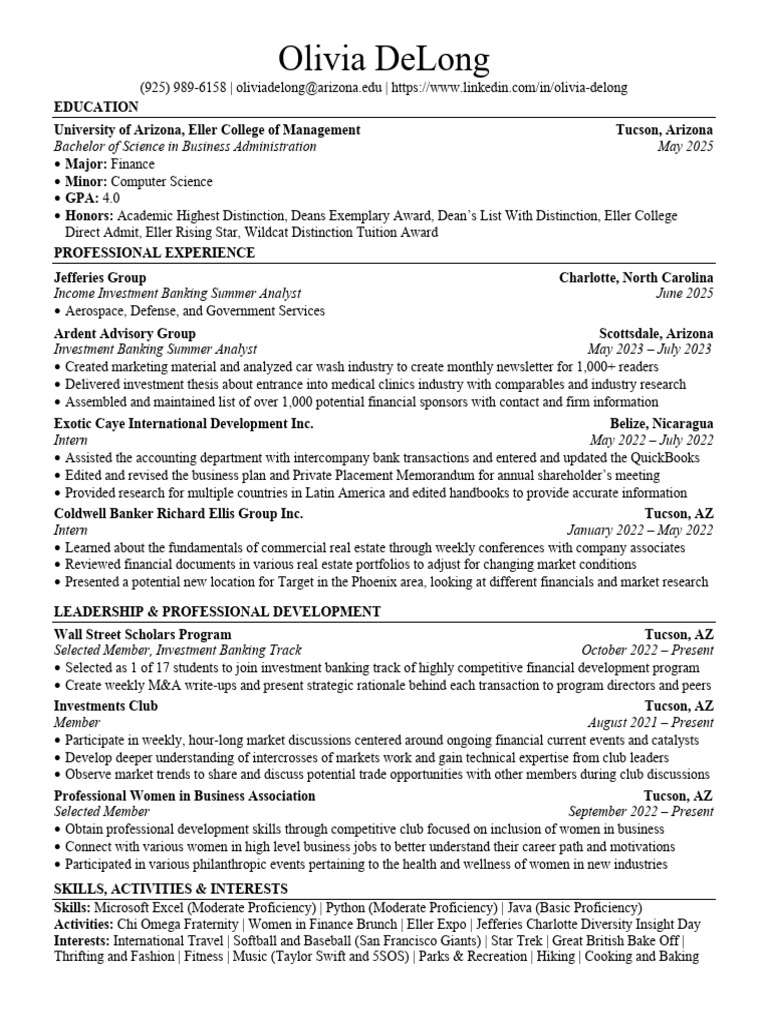 Olivia Delong Resume | PDF