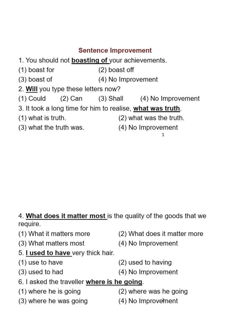 Verb Sentence Improvement 1640171029083 | PDF