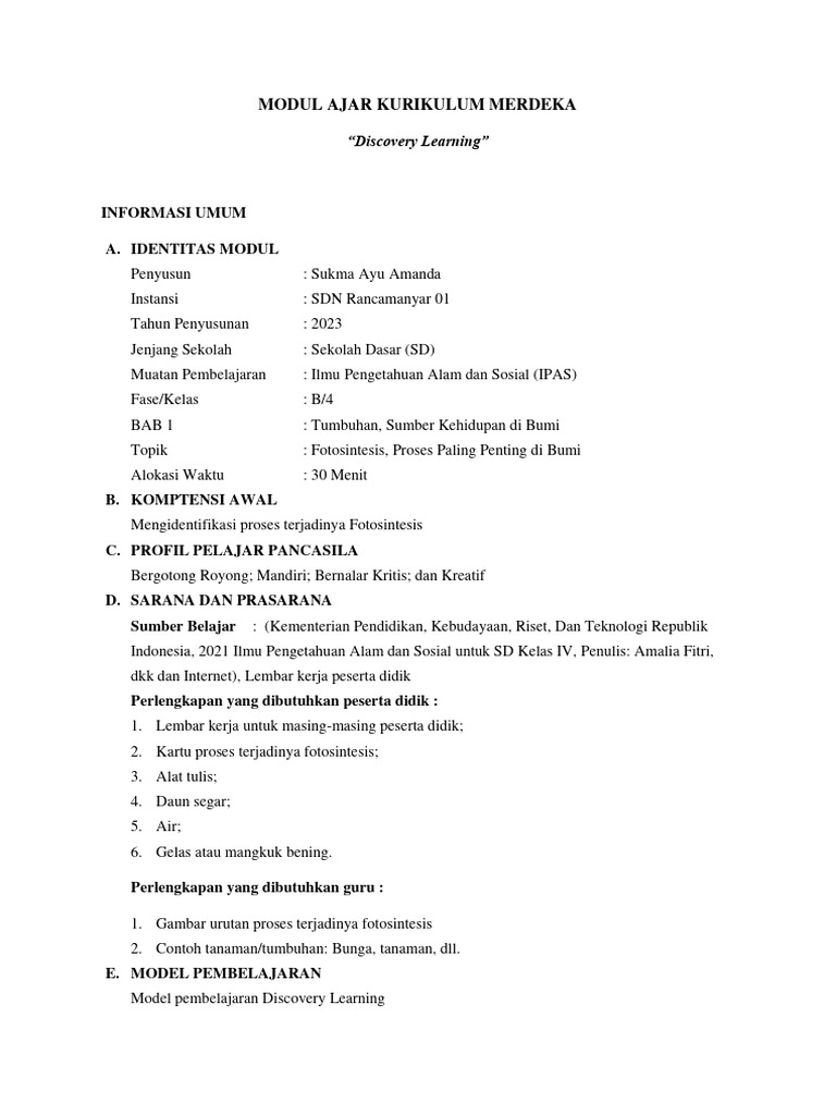 Modul Ajar Discovery Learning | PDF
