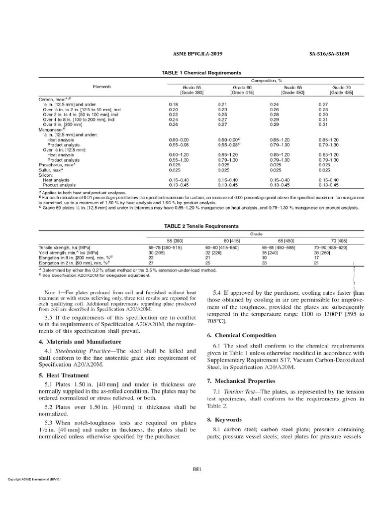 Asme Sa516 Chemical | PDF