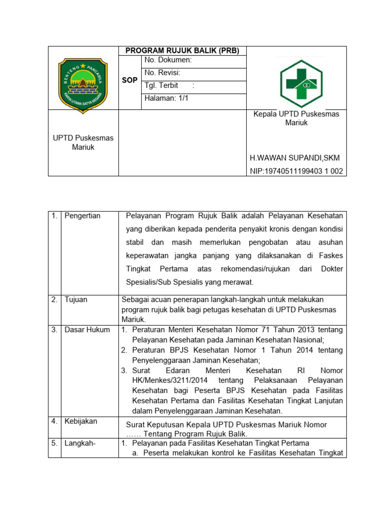 Sop Program Rujuk Balik | PDF