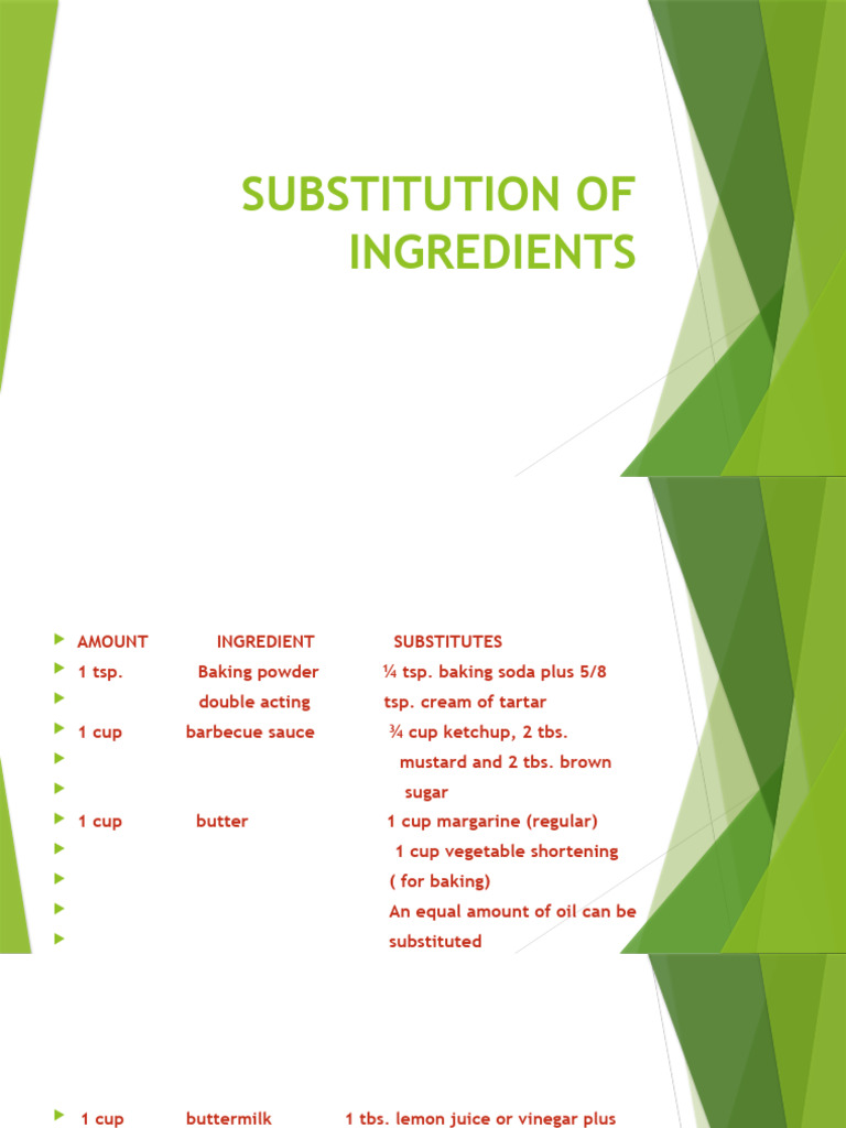 Substitution of Ingredients | PDF