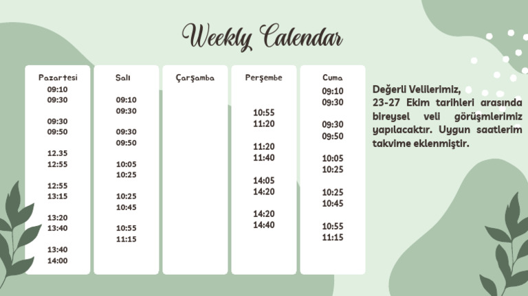 Green Creative Weekly Calendar | PDF