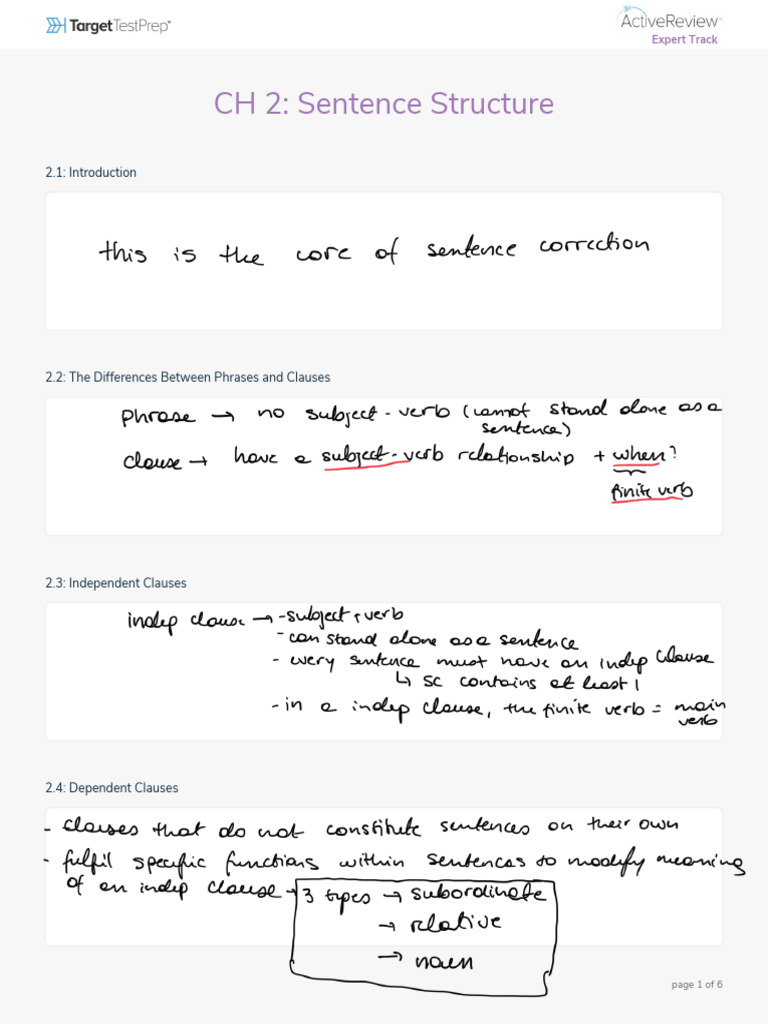 CH 2 Sentence Structure Expert Track | PDF