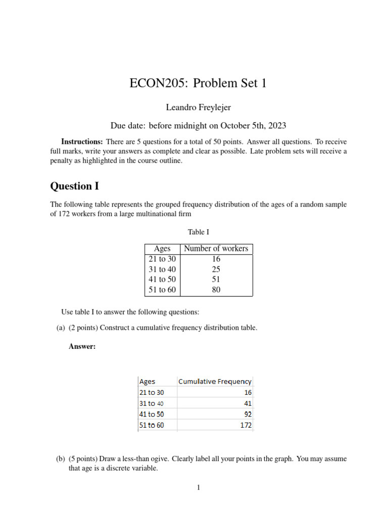 Answer Key Problem Set 1 ECON205 | PDF