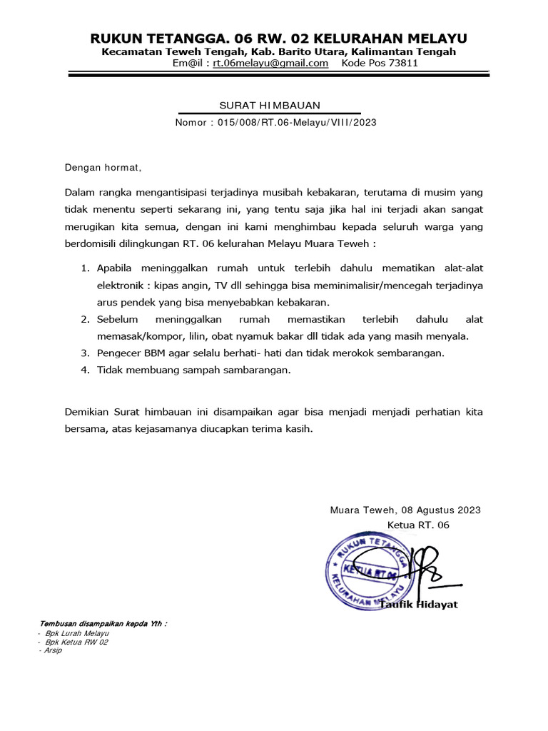 Surat Himbauan Antisipasi Kebakaran | PDF | Griya & Taman