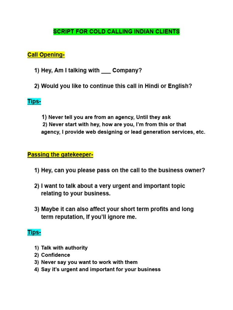 Script For Cold Calling Indian Clients | PDF