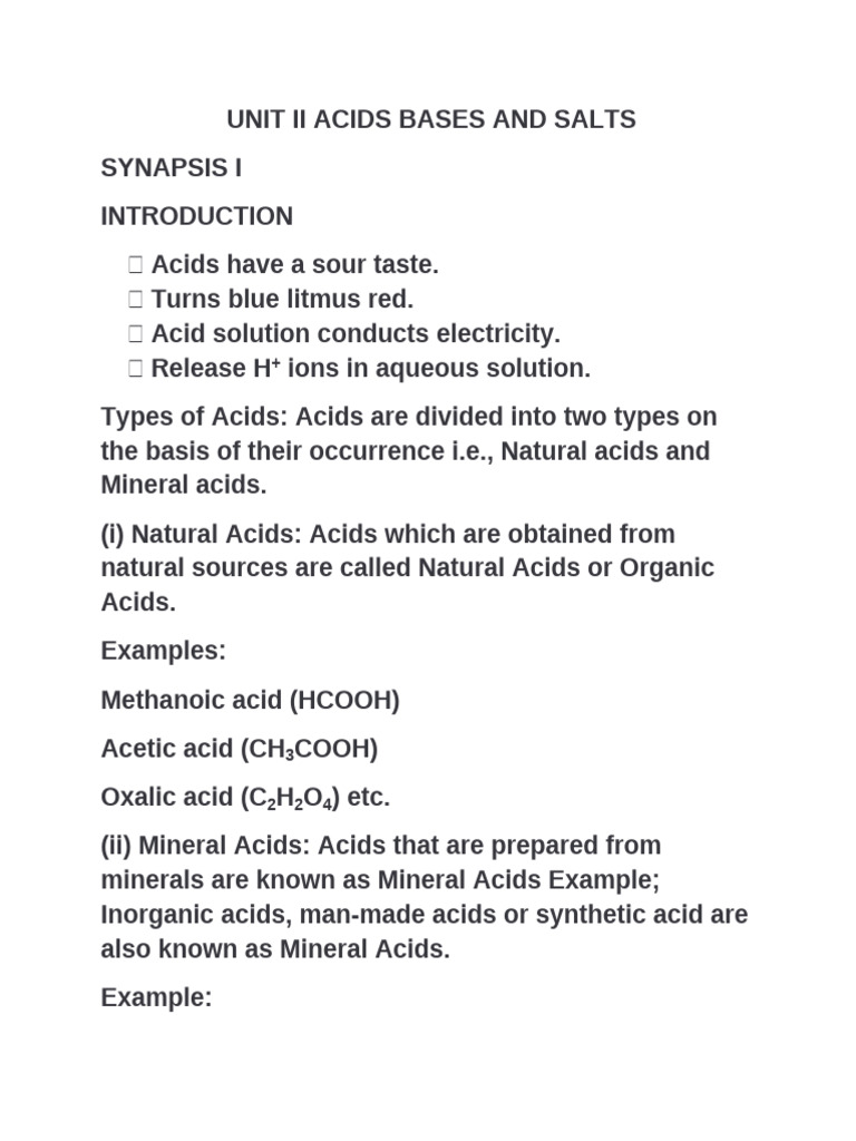 Unit II Acids Bases and Salts | PDF