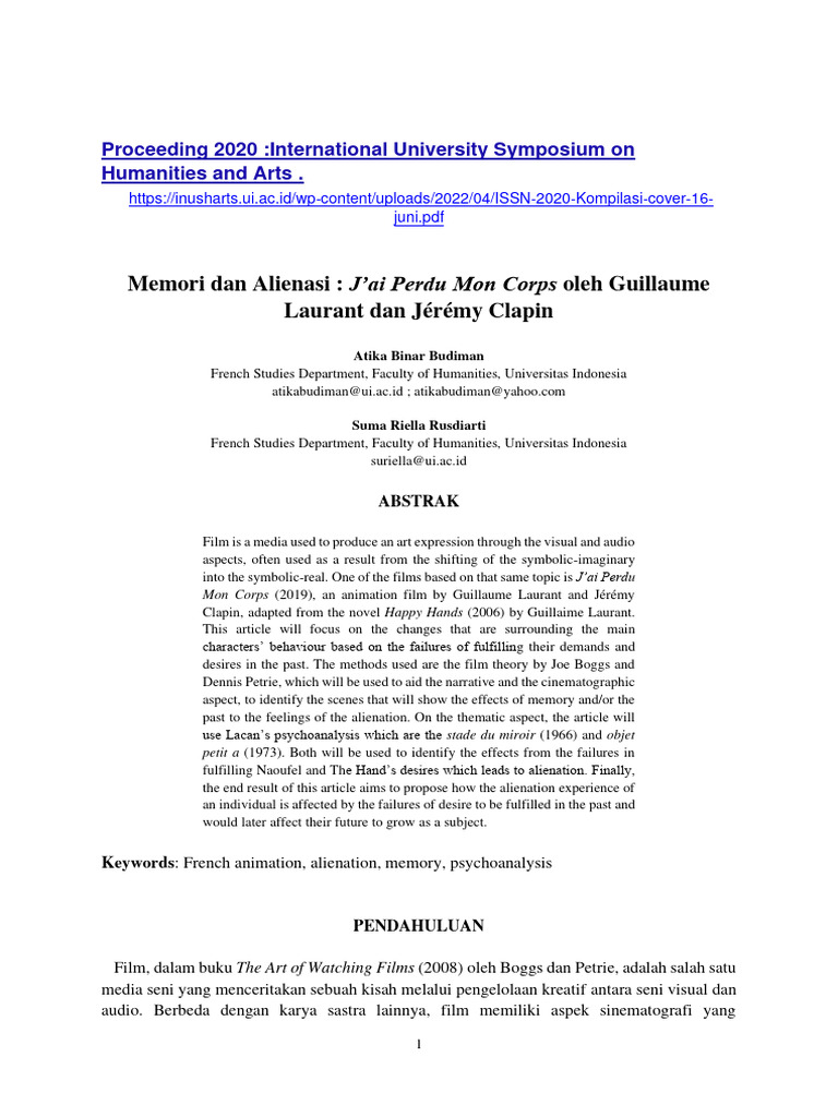 Memori Dan Alienasi J'ai Perdu Mon Corps Oleh Guillaume Laurant Dan ...