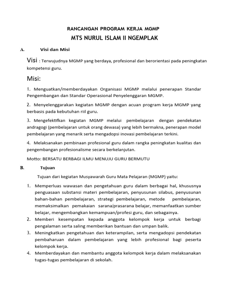Contoh Program Kerja KKG Mi | PDF