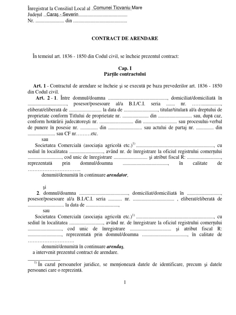 MODEL-Contract de Arenda | PDF