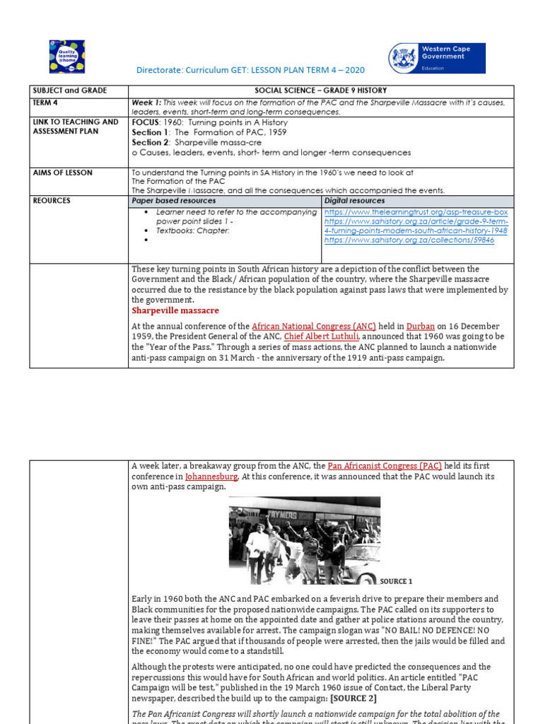 Lesson Plan Grade 9 SS History T4 W1 | PDF