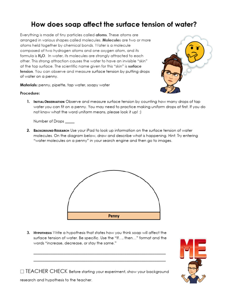 Lab: How Does Soap Affect The Surface Tension of Water? | PDF
