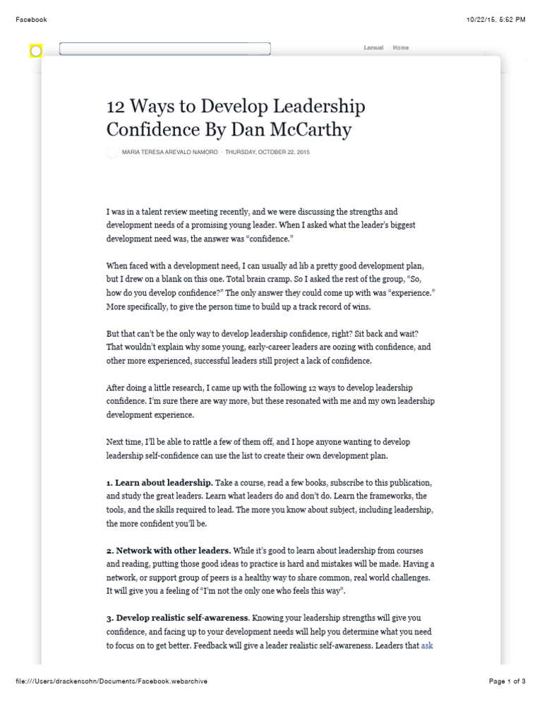 12 Ways To Develop Leadership Confidence | PDF