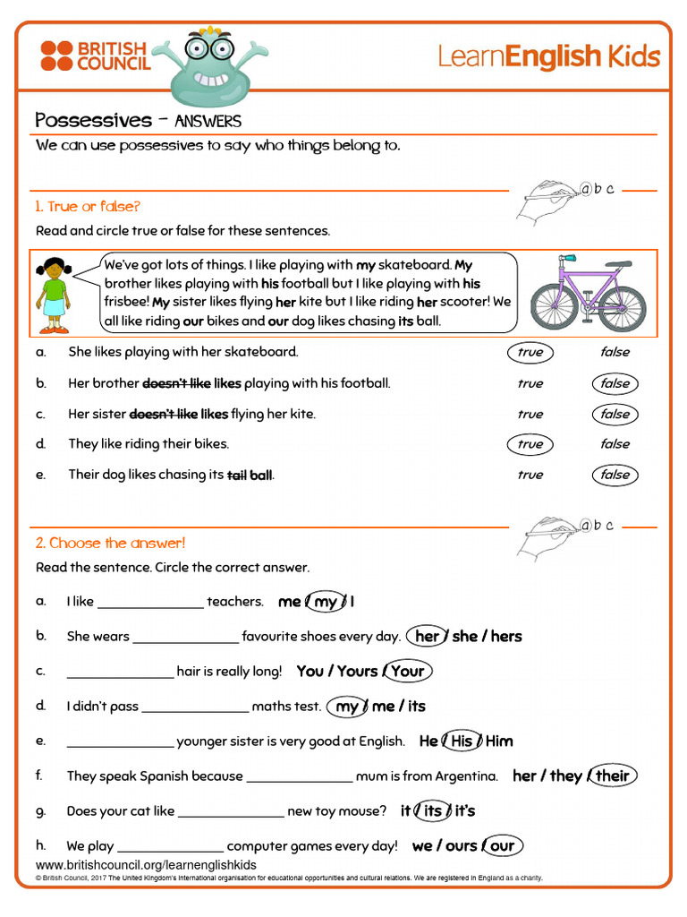 Grammar Practice Possessives Worksheet Answers | PDF